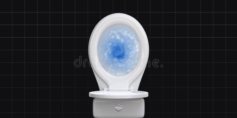 Top View of Toilet Bowl, Blue Detergent Flushing in it Stock ...