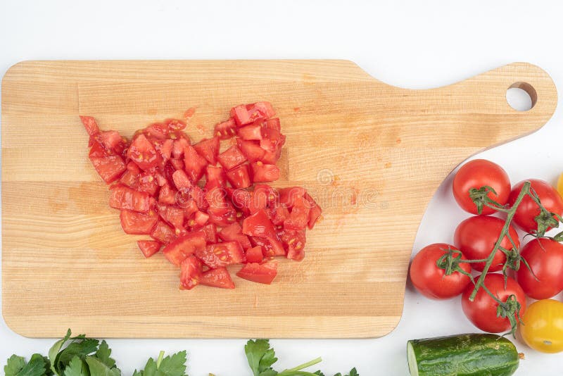 Top View of Tomatoes Cut into Pieces for Preparing a Salad. Stock Image ...