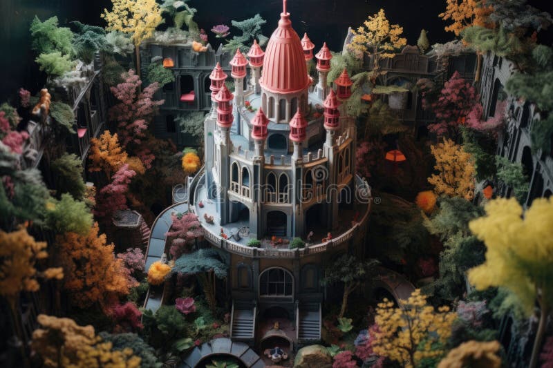 Top View of Toy Castle Surrounded by Toy Trees Stock Illustration ...