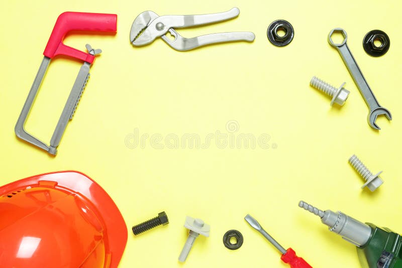 Tools Kit Border On Wooden Planks Stock Photo - Image of carpenter ...