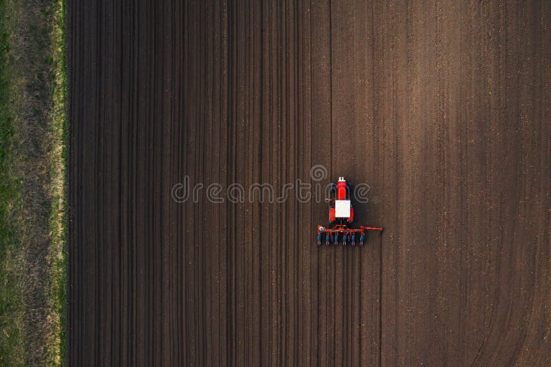 Top View of Tractor Planting Corn Seed in Field Stock Photo - Image of ...