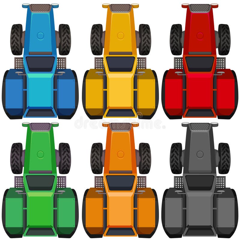 Top View of Tractors in Different Colors Stock Vector - Illustration of ...