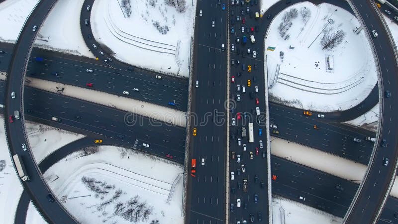 Freeway Interchange. Top Down Aerial View of Traffic on Huge Overpass ...
