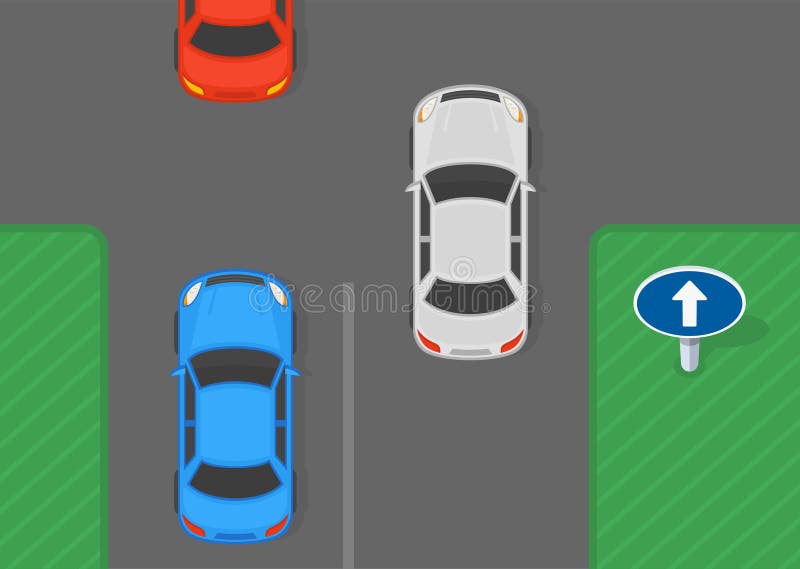 Top View of a Traffic Flow in Intersection. "Go Straight" Road Sign ...