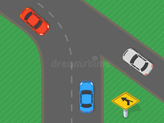 Top View of a Traffic Flow. "Intersection in a Left Direction Curve ...