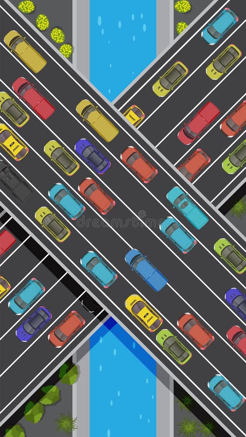 Top View Traffic Jam Car Vehicle on Multiple Lane Highway, View from ...