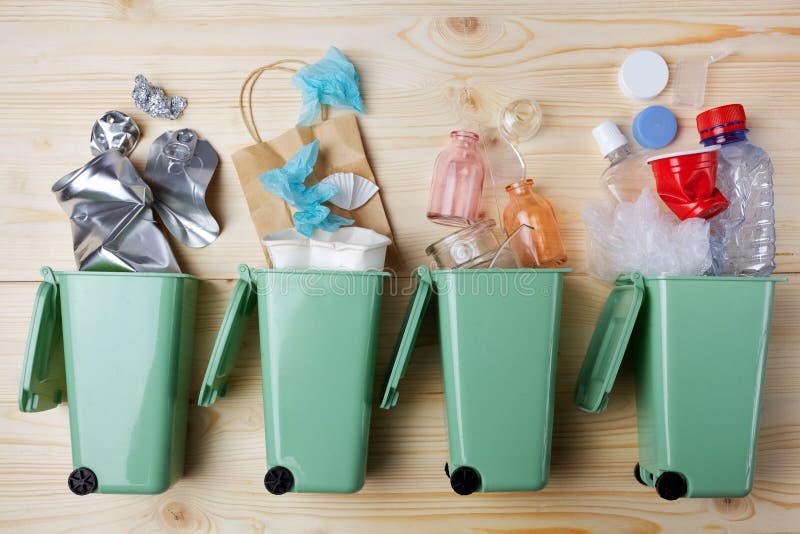 Top View of Trash Bins and Assorted Garbage. Recycle Concept Stock ...