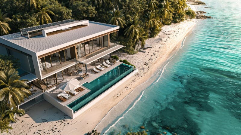 Top View of Tropical Beach Club with Pool Stock Image - Image of ...