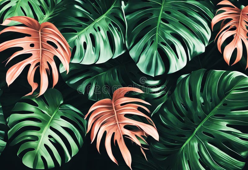 Top View Tropical Monstera Lay Leaf Palm Made Leaves Flat Background ...