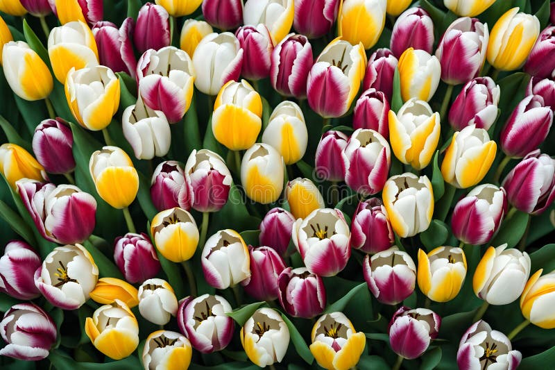 Top View Tulips Flowers. Colorful Tulips Flowers Close Up Stock ...