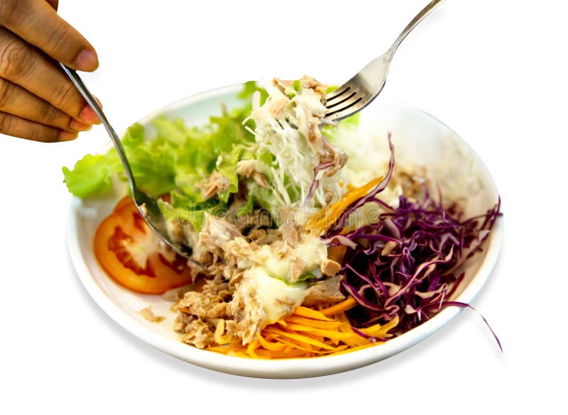 Top View of Tuna Salad with Mixed Vegetable, Focus Selective Stock ...