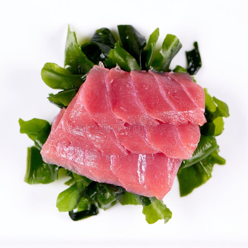 Top View of the Tuna Sashimi on the Wakame on the White Background ...