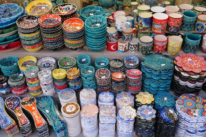 Top View of Turkish Traditional Design Ceramic Plates in Old Bazaar in ...