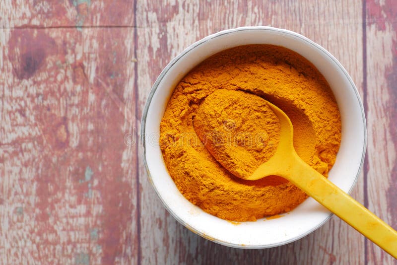 Top View of Turmeric Root Powder in Bowl on Table , Stock Photo - Image ...