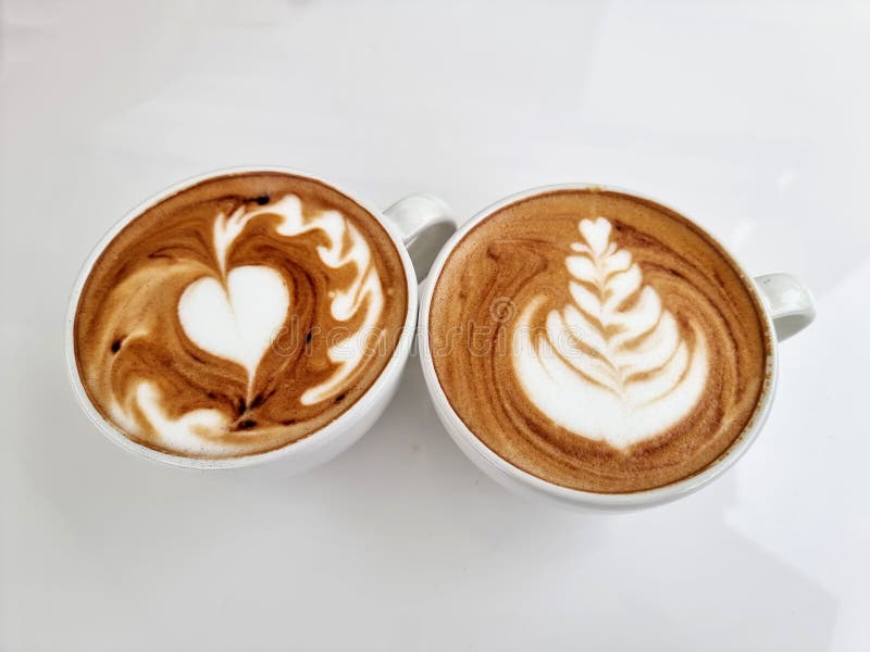 Top View Two Cups of Hot Latte Art Coffee Stock Photo - Image of ...