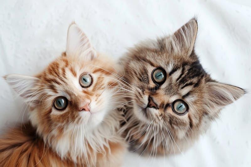Top View of Two Cute Tabby Kittens Looking at the Camera. Generated by ...