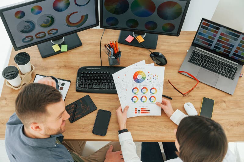 Top View. Two Designers Working Together in the Office Stock Image ...