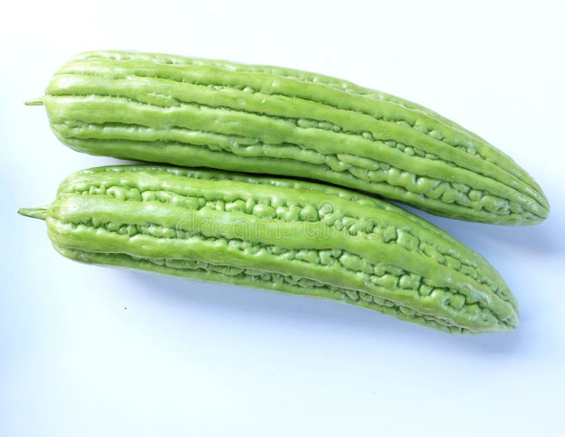 Top View Two Fresh Green Vegetables Bitter Gourd or Bitter Melon ...