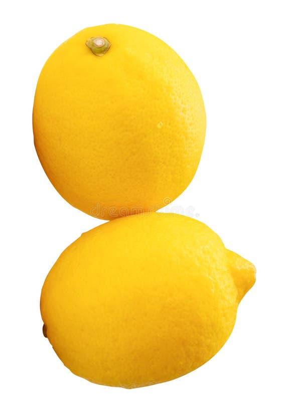Top View of Two Fresh Ripe Yellow Lemon Fruit in Stack Isolated on ...