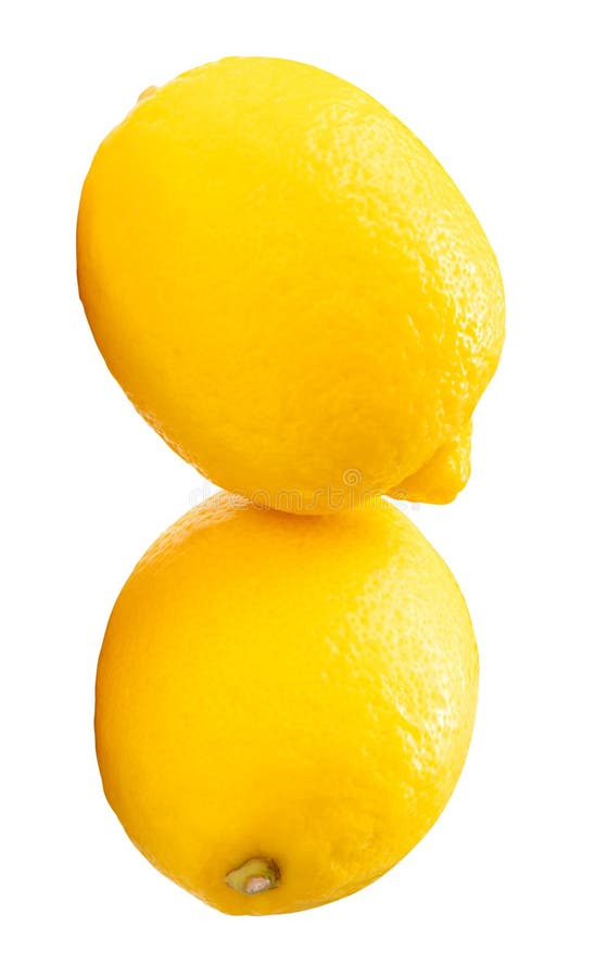 Top View of Two Fresh Ripe Yellow Lemon Fruit in Stack Isolated on ...