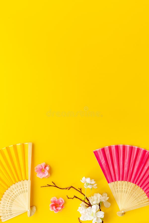 Top View of Two Hand Fans Made of Bamboo and Paper Stock Photo - Image ...