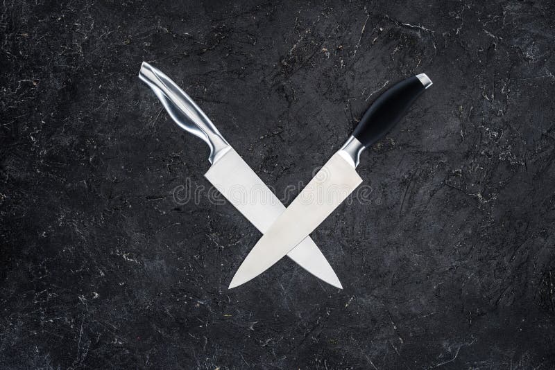 Top View of Two Kitchen Knives Arranged on Black Stock Image - Image of ...