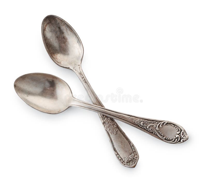 Top View of Two Old Silver Teaspoons Stock Image - Image of classic ...