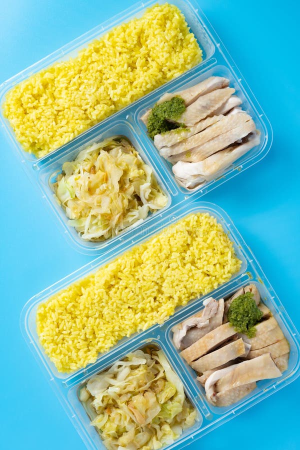Two Packs of Hainanese Chicken Rice at Vertical Composition Stock Photo ...