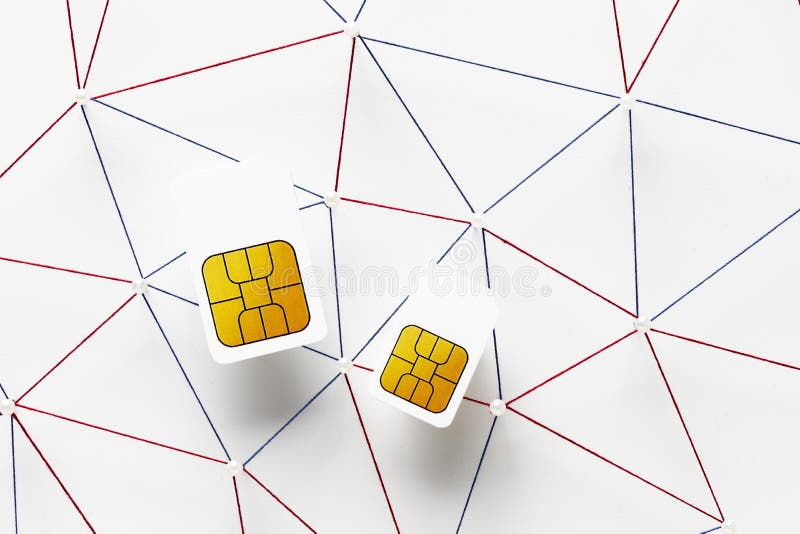 Top View Two Sim Cards with Internet Communication Network. High ...