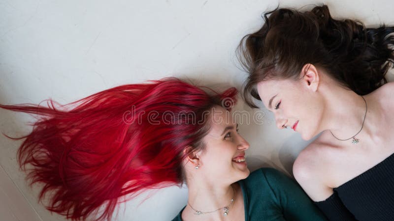 Top View of Two Women Lying Side by Side. Lesbian Intimacy. Stock Photo ...