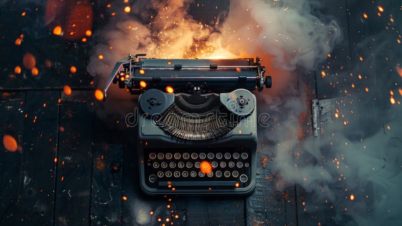 Top View Typewriter, Smoke, Sparks, Stock Image - Image of paper ...