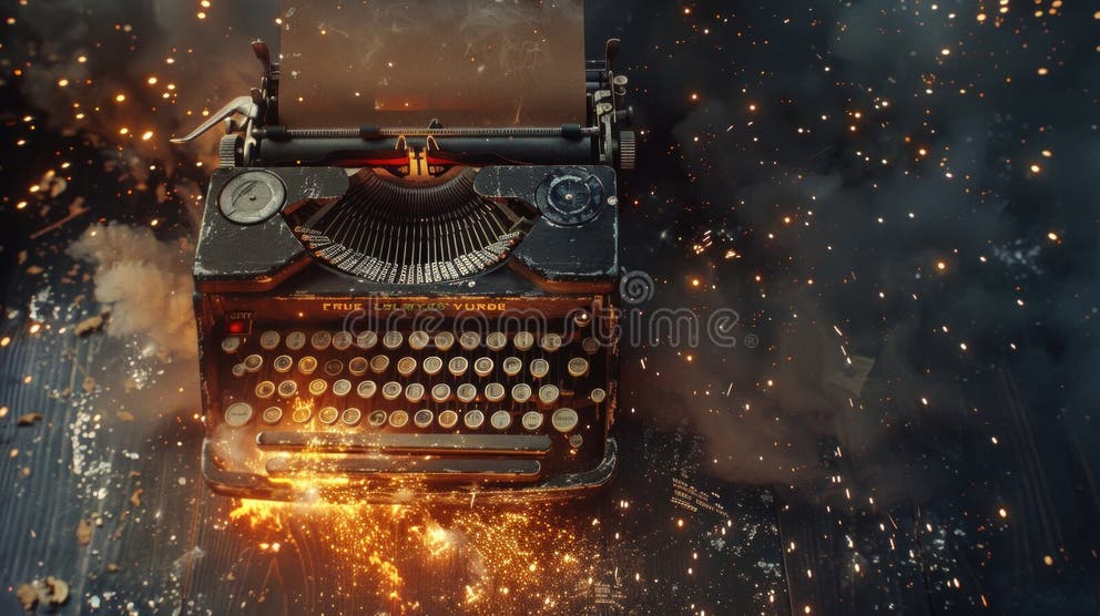 Top View Typewriter, Smoke, Sparks, Stock Photo - Image of typewriter ...