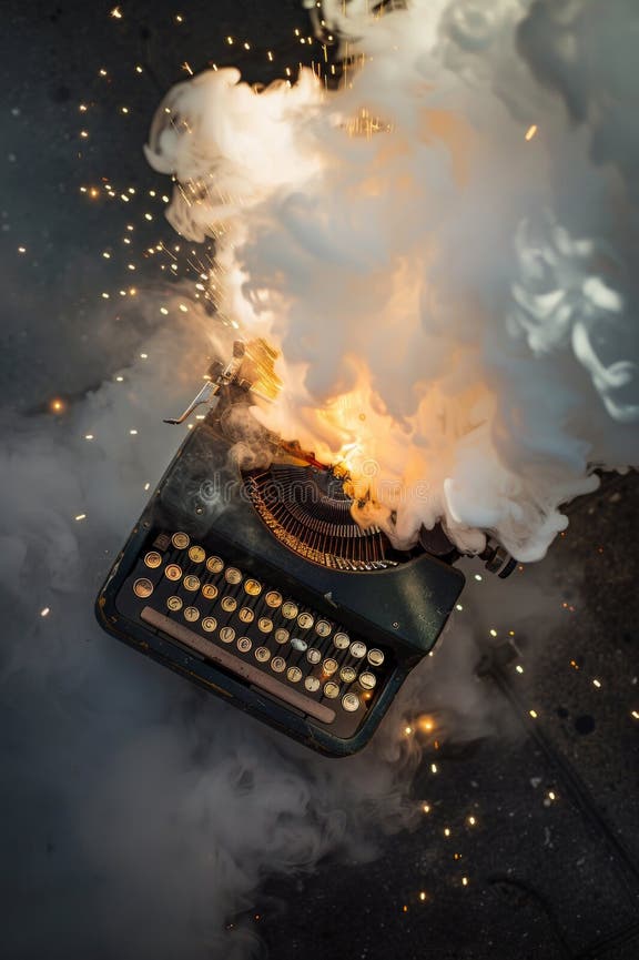 Top View Typewriter, Smoke, Sparks, Stock Image - Image of closeup ...