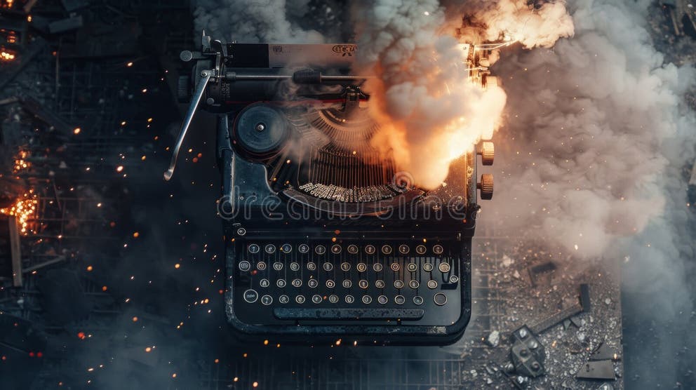 Top View Typewriter, Smoke, Sparks, Stock Photo - Image of letter ...