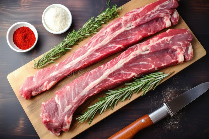 Top View of Uncooked Ribs Being Seasoned with Brush Stock Photo - Image ...