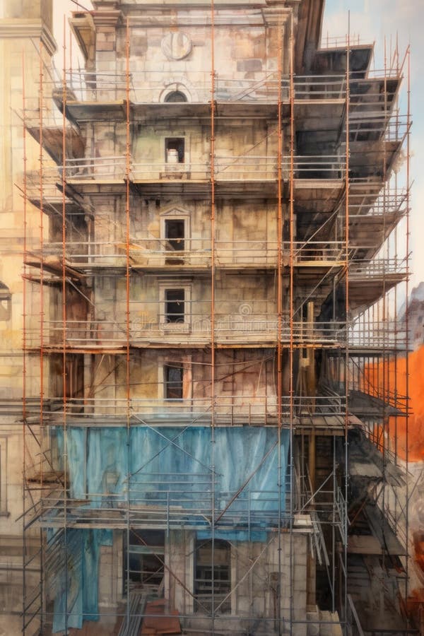 Top View of an Unfinished Building and Scaffolding Stock Illustration ...