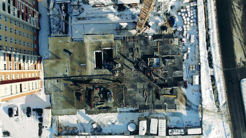 Top View of an Unfinished Urban Building with Constructors ...