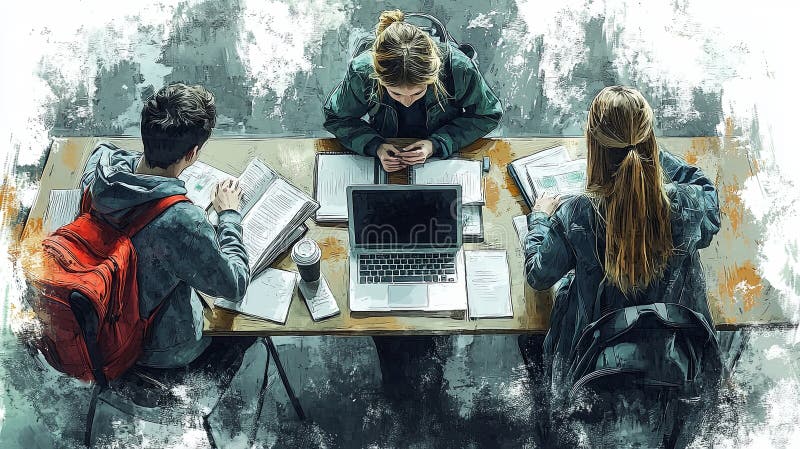 Top View of University Students Studying Collaboratively at a Shared ...