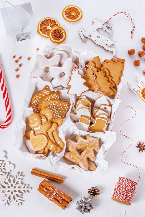 Top View of Unpacked Christmas Present with Sweets on a White Textured ...