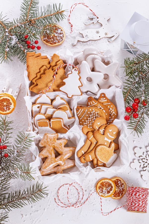 Top View of Unpacked Christmas Present with Sweets on a White Textured ...