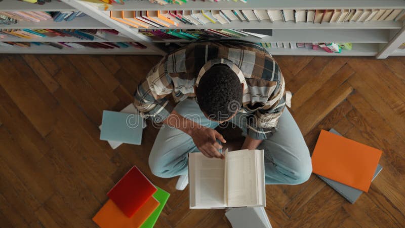Top View Unrecognizable African American Man Student Reading Book ...