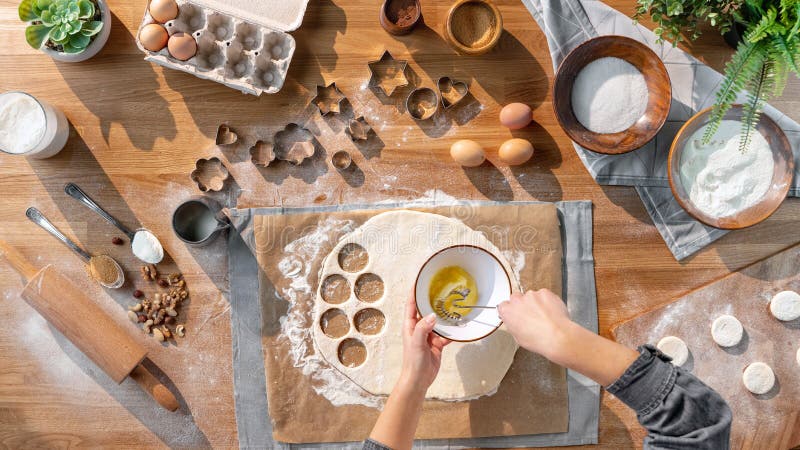 Top View of Unrecognizable Woman Baking Biscuits, Desktop Concept ...
