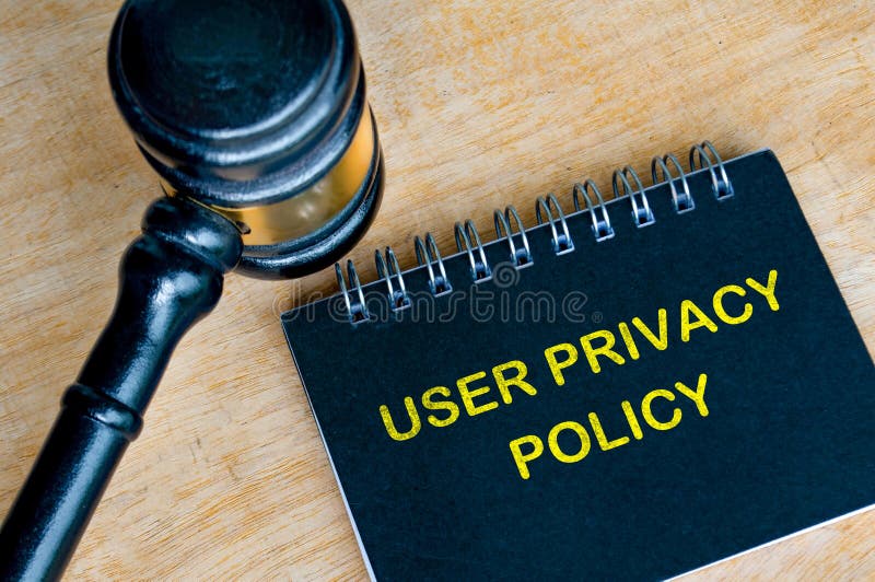 Top View of User Privacy Policy Text with Gavel and Pen Background ...