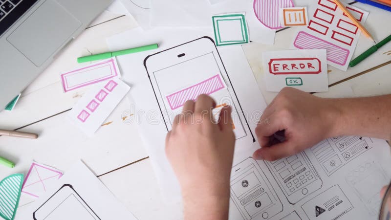 Top View of UX Designer Creating Smartphone Application Layout Stock ...