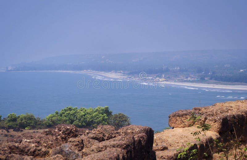 Top View of Vagator Beach from Chapora Fort, Goa, India Stock Photo ...
