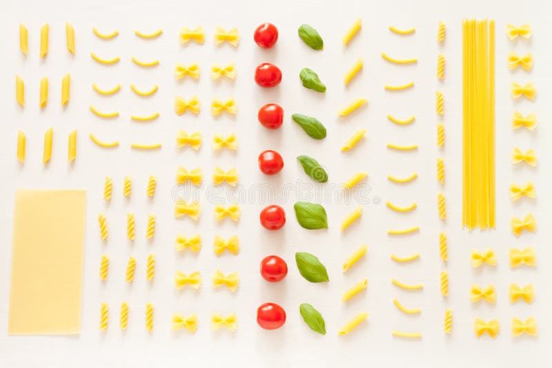 Top View Variety of Raw Pasta Stock Photo - Image of penne, basil: 77196370