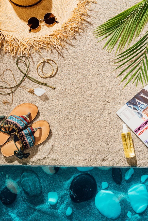 Top View of Various Accessories and Magazine Stock Image - Image of ...