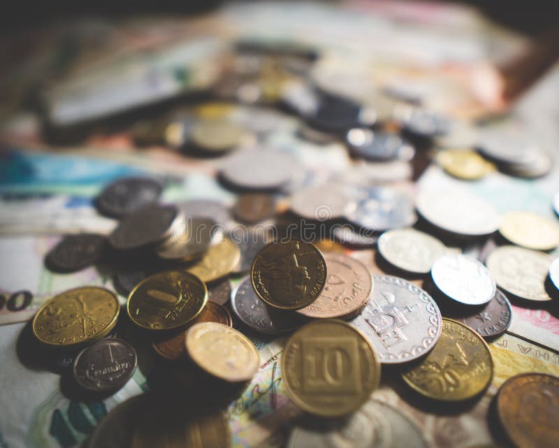 Top View of Various Coins Spreaded on the the Table Stock Image - Image ...
