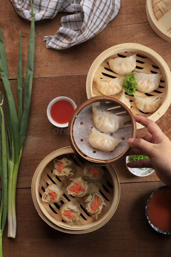 Top View Various Dimsum on Bamboo Steamer Stock Image - Image of ...