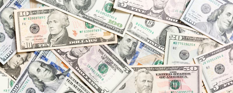 Top View of Various Dollar Cash Background. Different Banknotes Concept ...